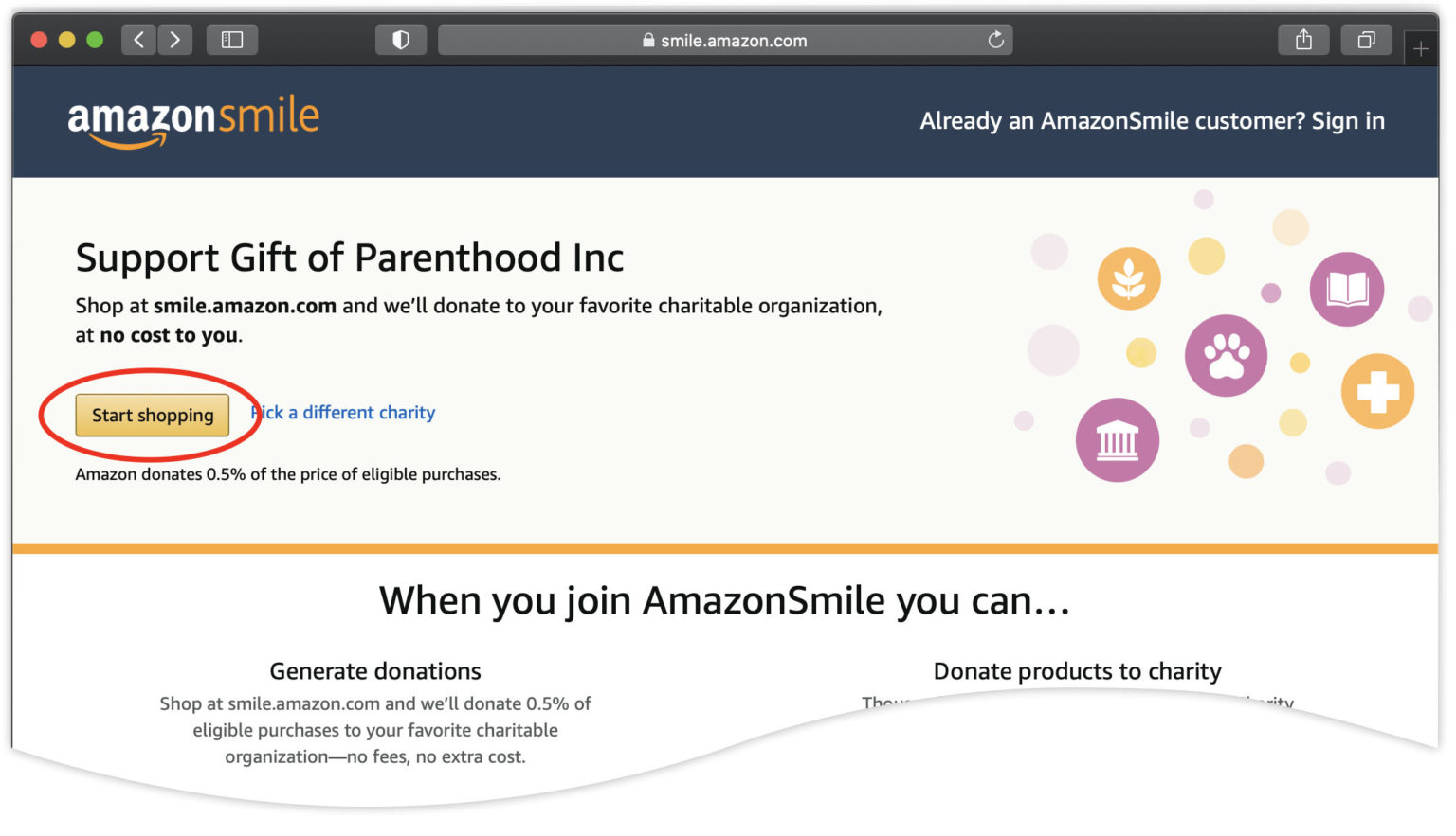 Amazon Smile Instructions - Gift of Parenthood